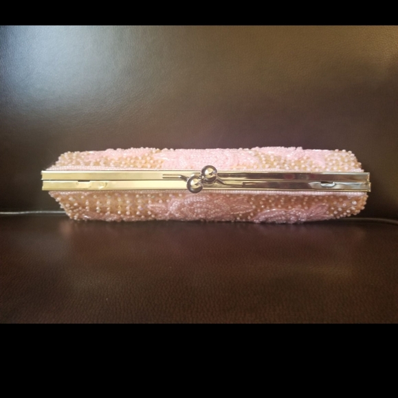 Bags | Embellished Beaded Sequin Pink Clutch Party Purse Rose Design ...
